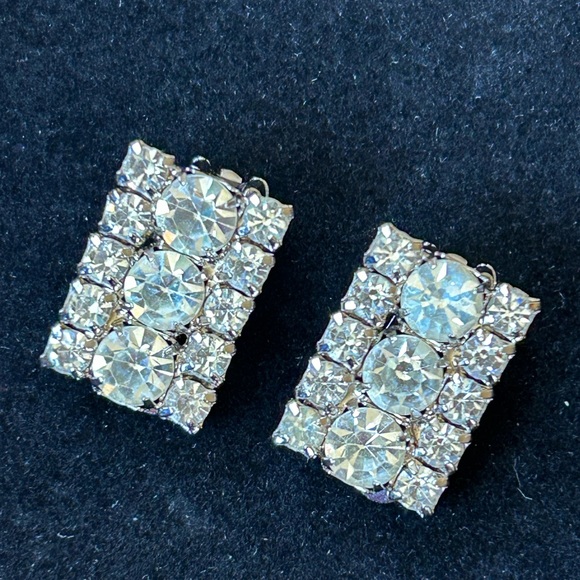 Jewelry | Vintage Rhinestone Rectangular Clip Earrings | Poshmark